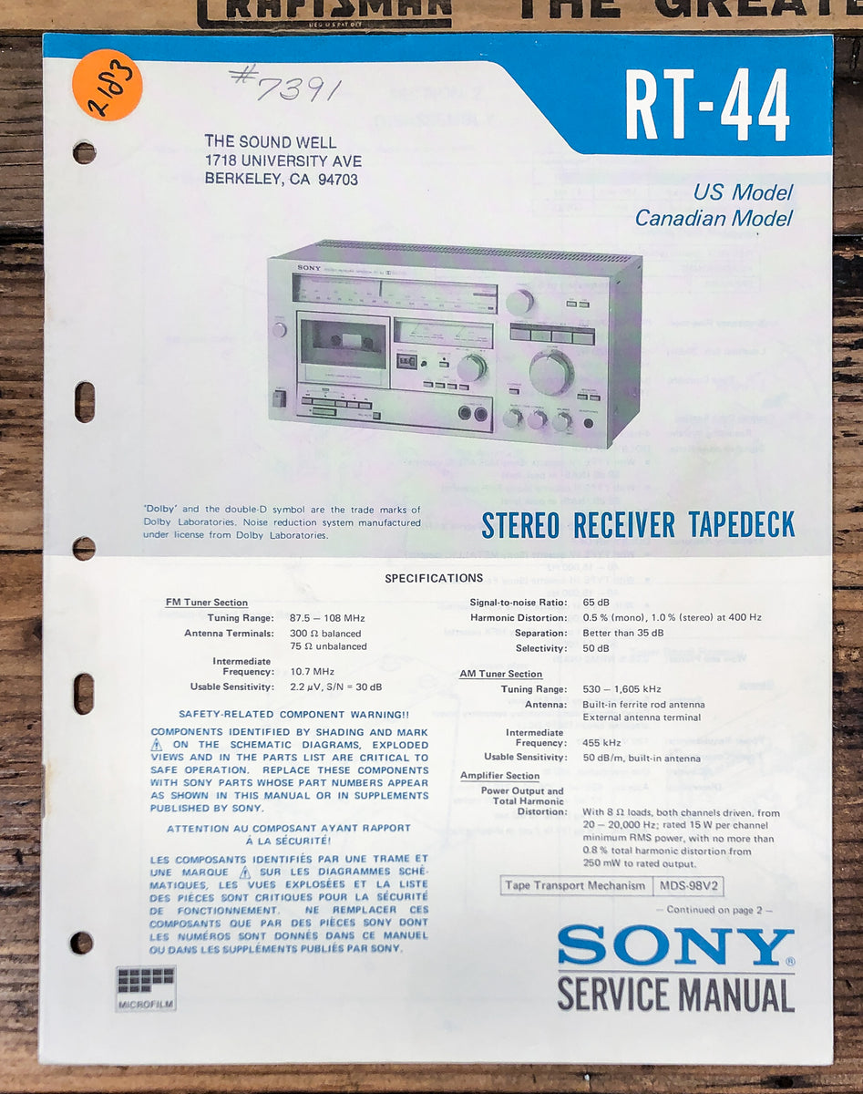 Receiver Service Manual *Original* – Vintage Audio Store - Vintage Service Manuals, Stereo ...