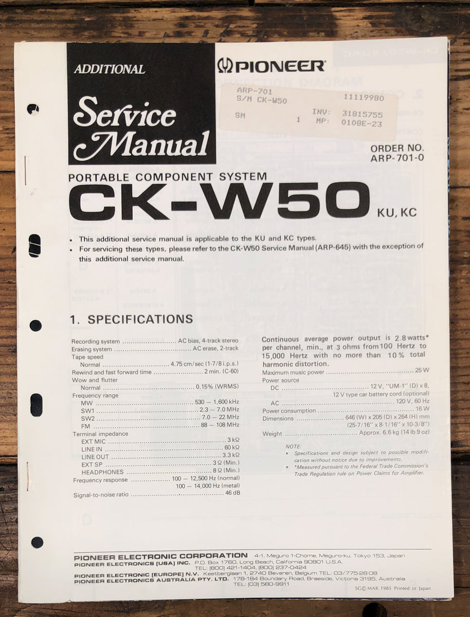 Speakes & Turntables Service Manual *Original* – Vintage Audio Store - Vintage Service Manuals ...