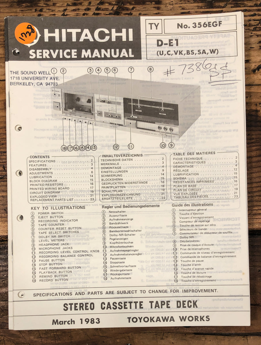 Cassette Service Manual *Original* – Vintage Audio Store - Vintage Service Manuals, Stereo ...