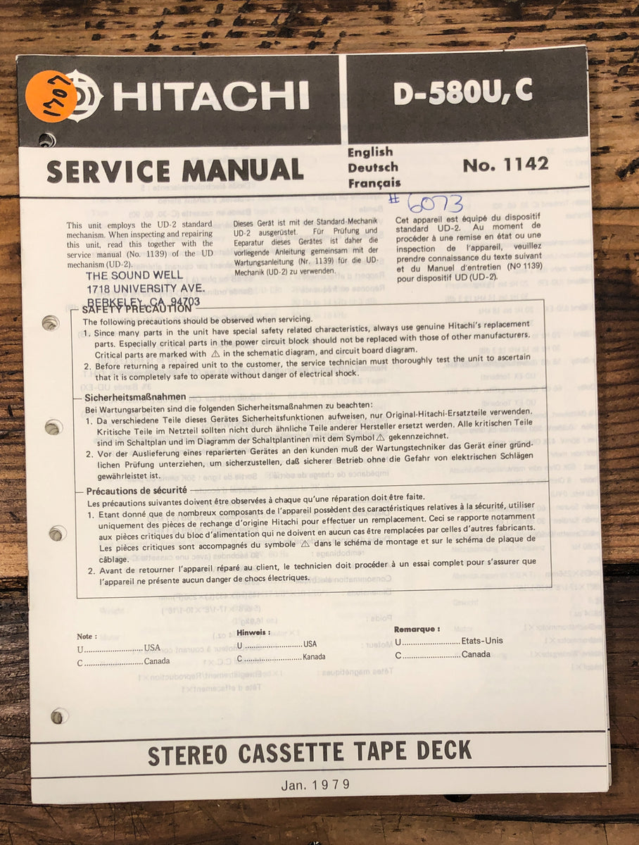 Cassette Service Manual *Original* – Vintage Audio Store - Vintage Service Manuals, Stereo ...