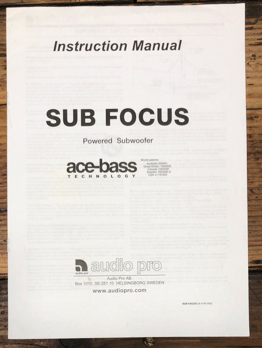 Subwoofer Owner / User Manual *Original* – Vintage Audio Store - Vintage Service Manuals, Stereo ...