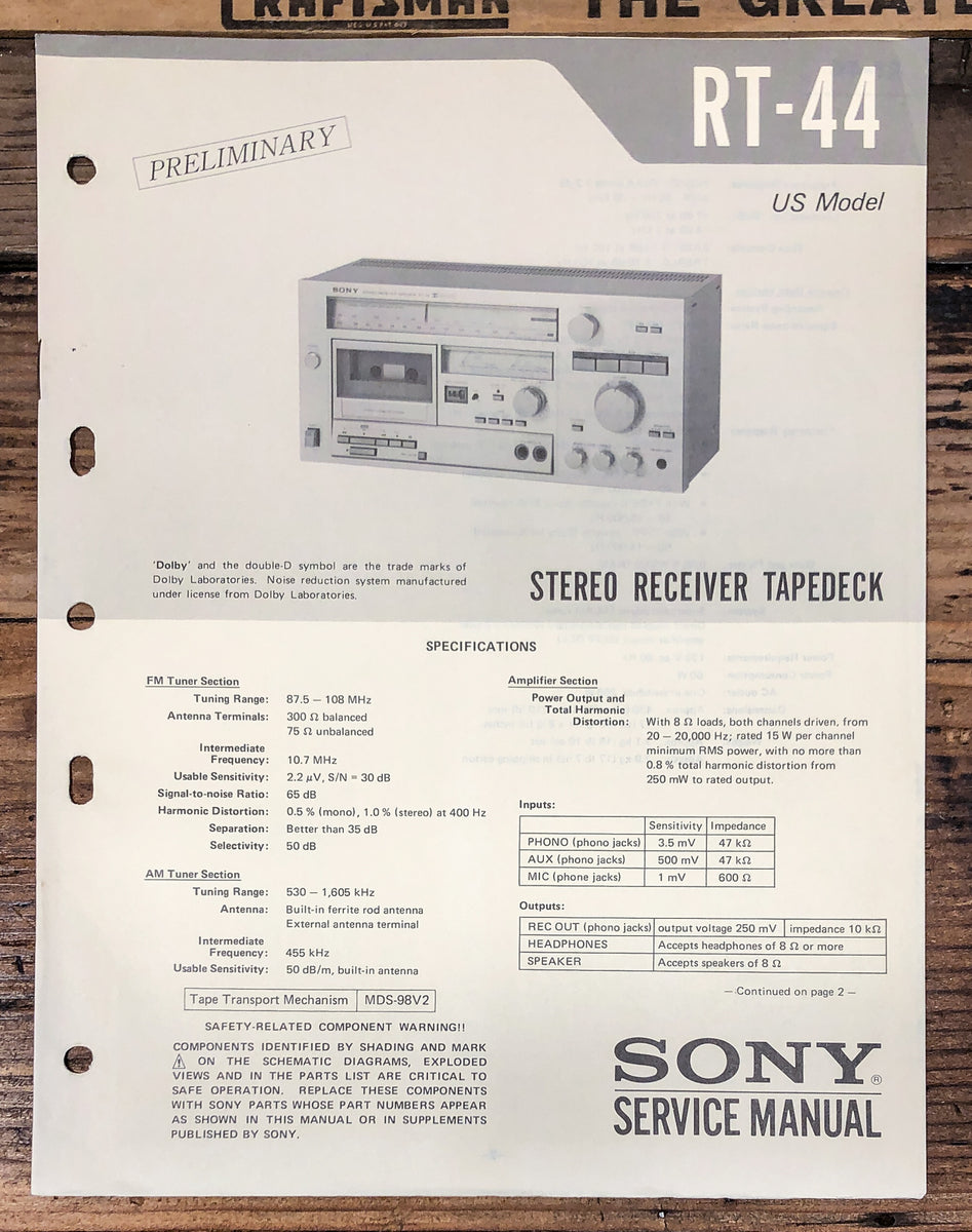 Receiver Service Manual *Original* – Vintage Audio Store - Vintage Service Manuals, Stereo ...