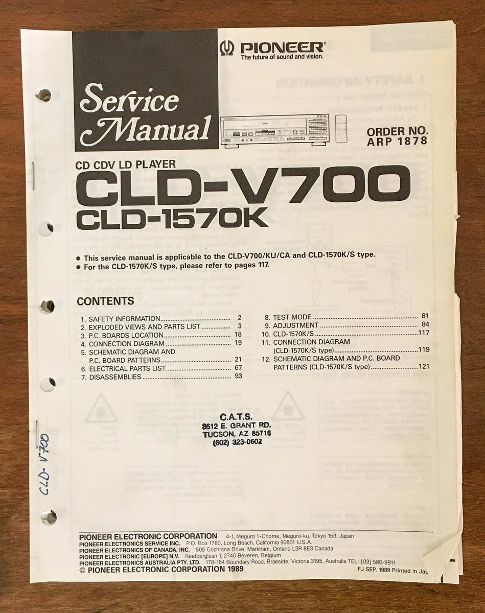 Pioneer CLD-V700 CLD-1570K CD CDV LD Player Service Manual *Original* – Vintage Audio Store ...