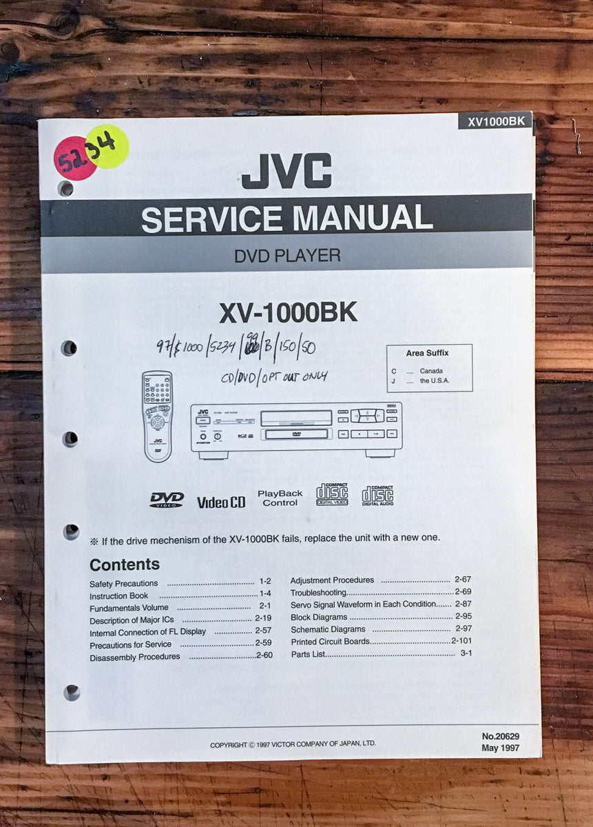 JVC XV-1000 BK 1000BK DVD Player Service Manual *Original* – Vintage Audio Store - Vintage ...