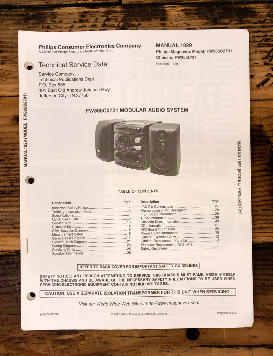 Stereo Service Manual *Original* – Vintage Audio Store - Vintage Service Manuals, Stereo ...