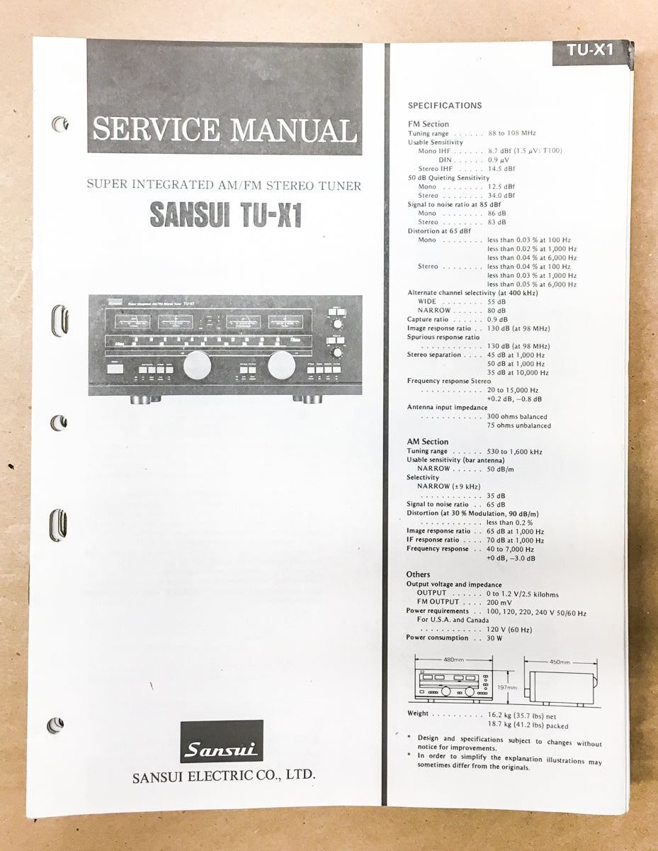 Sansui TU-X1 Tuner Service Manual *Original* #1 – Vintage Audio Store - Vintage Service Manuals ...