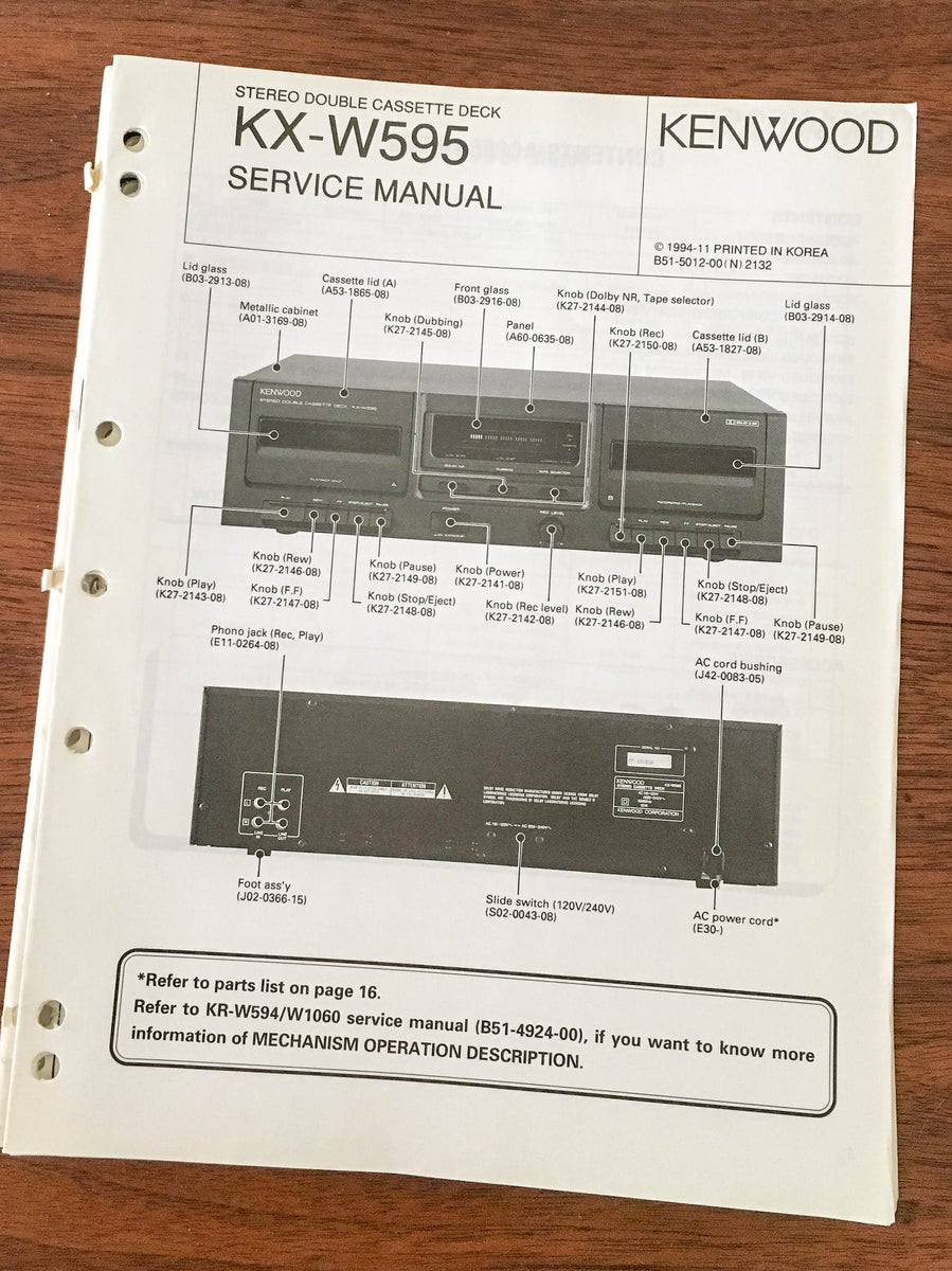 Kenwood KX-W595 Cassette Deck Service Manual *Original* – Vintage Audio Store - Vintage Service ...