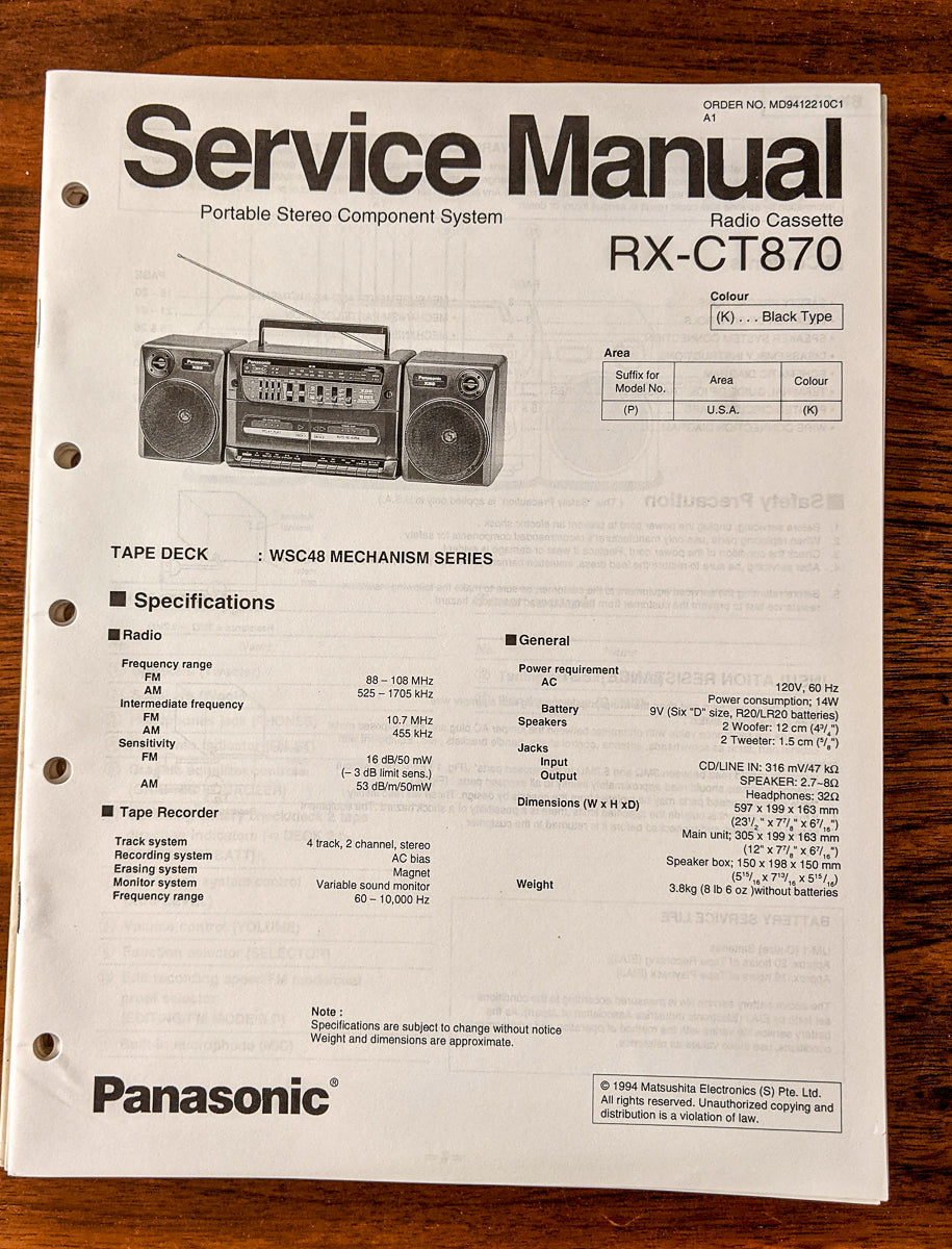 Panasonic RX-CT870 Radio Cassette Service Manual *Original* – Vintage Audio Store - Vintage ...