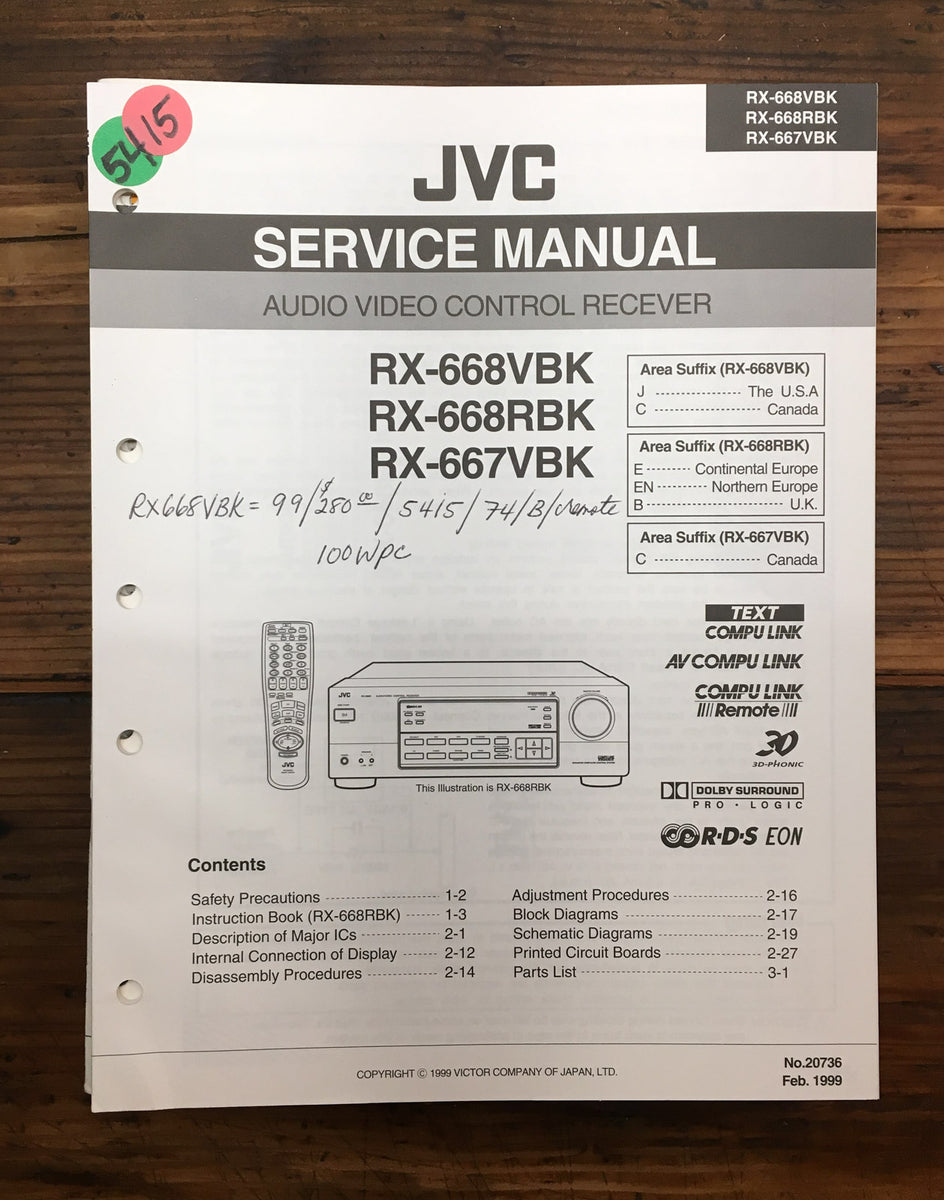 JVC RX-668 RX-668R RX-667 VBK Receiver Service Manual *Original* – Vintage Audio Store - Vintage ...