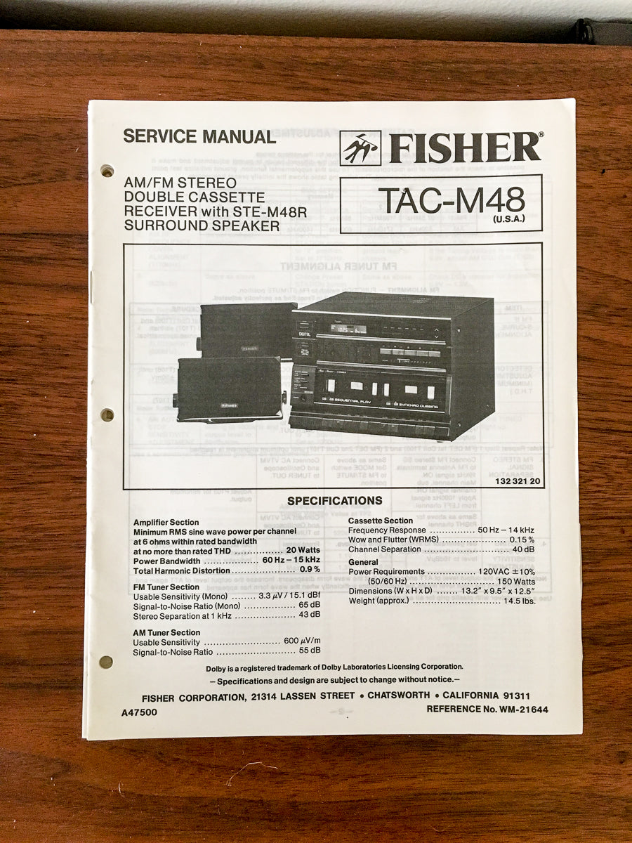 Fisher TAC-M48 Stereo Service Manual *Original* – Vintage Audio Store - Vintage Service Manuals ...