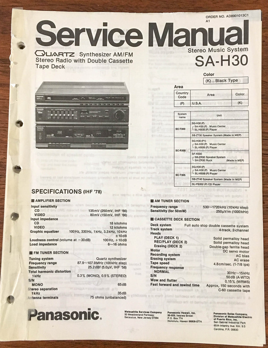 Panasonic SA-H30 Stereo System Service Manual *Original* – Vintage Audio Store - Vintage Service ...