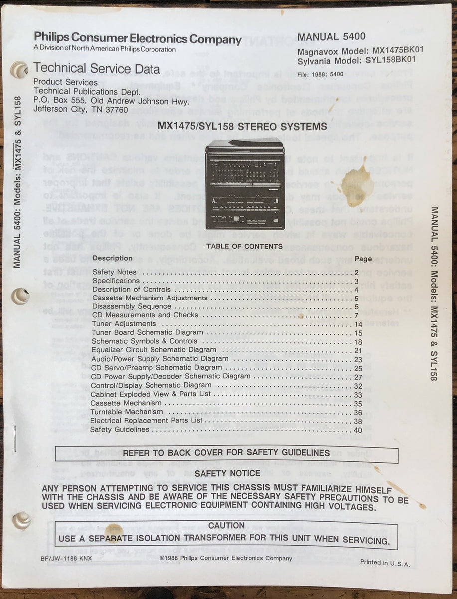 Stereo Service Manual *Original* – Vintage Audio Store - Vintage Service Manuals, Stereo ...