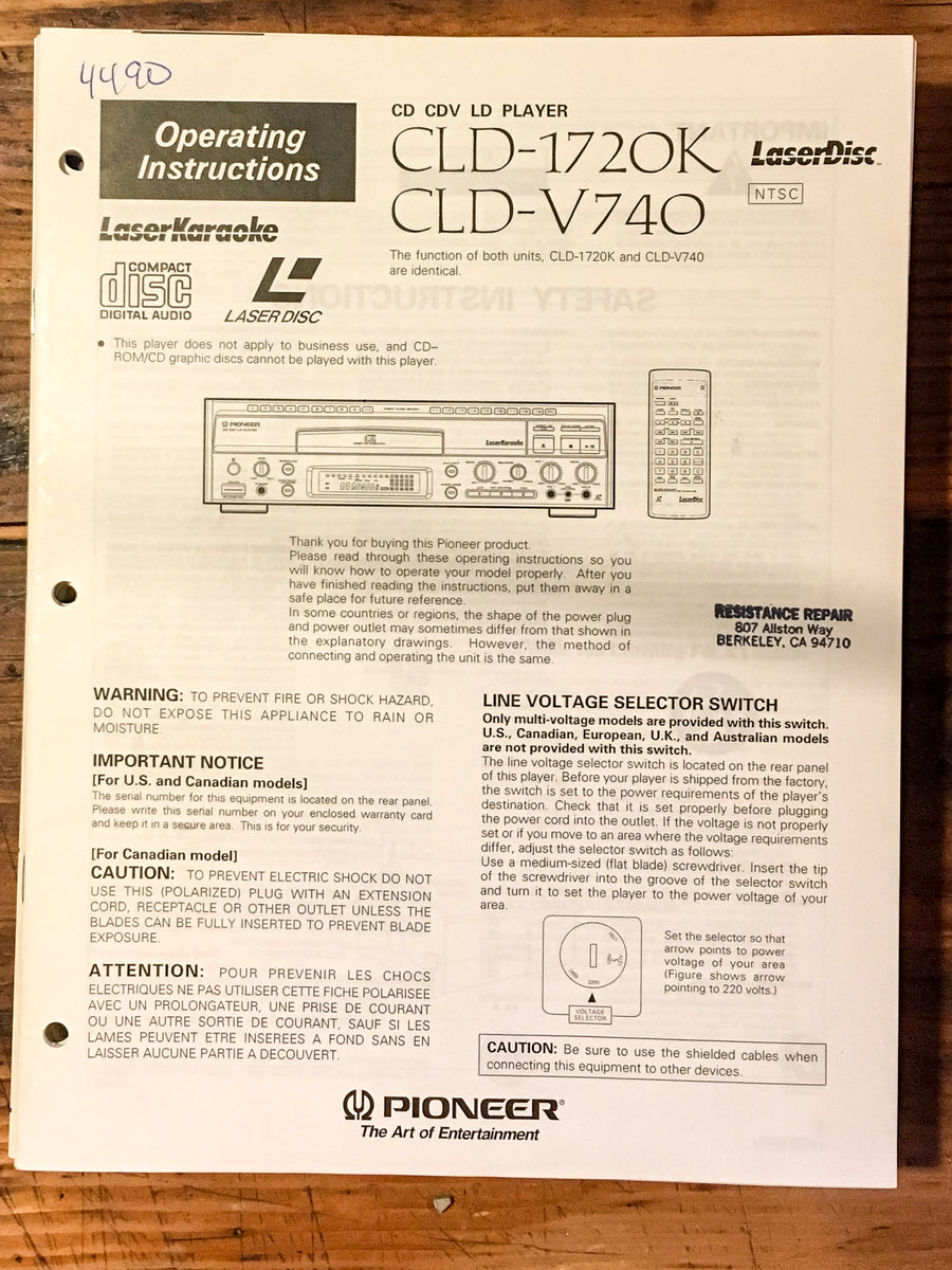 Laserdisc Player Owner / User Manual *Original* – Vintage Audio Store - Vintage Service Manuals ...