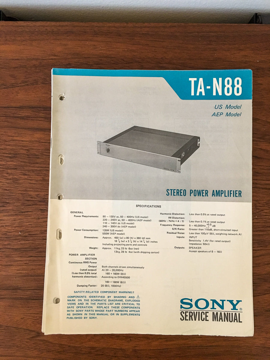 Sony TA-N88 Amplifier Service Manual *Original* – Vintage Audio Store - Vintage Service Manuals ...