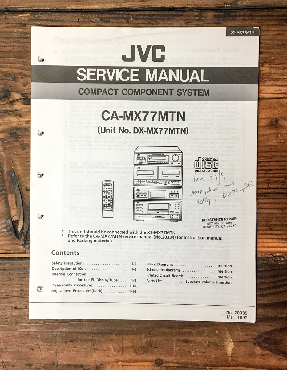 CA-MX77 MTN Service Manual *Original* – Vintage Audio Store - Vintage Service Manuals, Stereo ...