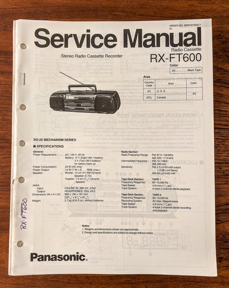 Panasonic RX-FT600 Radio Cassette Service Manual *Original* – Vintage Audio Store - Vintage ...