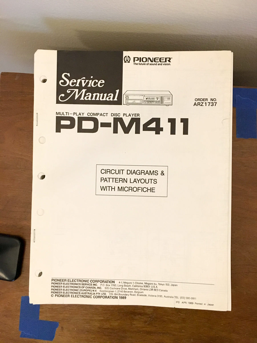 Pioneer PD-M411 CD Player Service Manual *Original* – Vintage Audio Store - Vintage Service ...