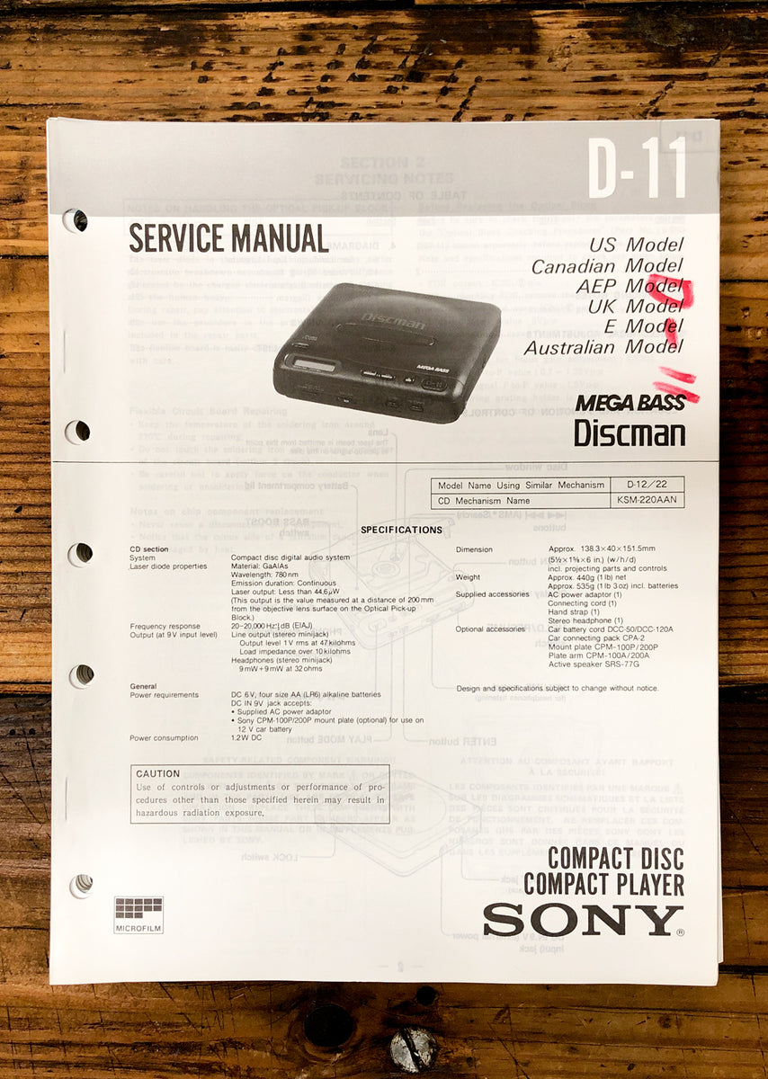 CD Player / Discman Service Manual *Original* – Vintage Audio Store - Vintage Service Manuals ...