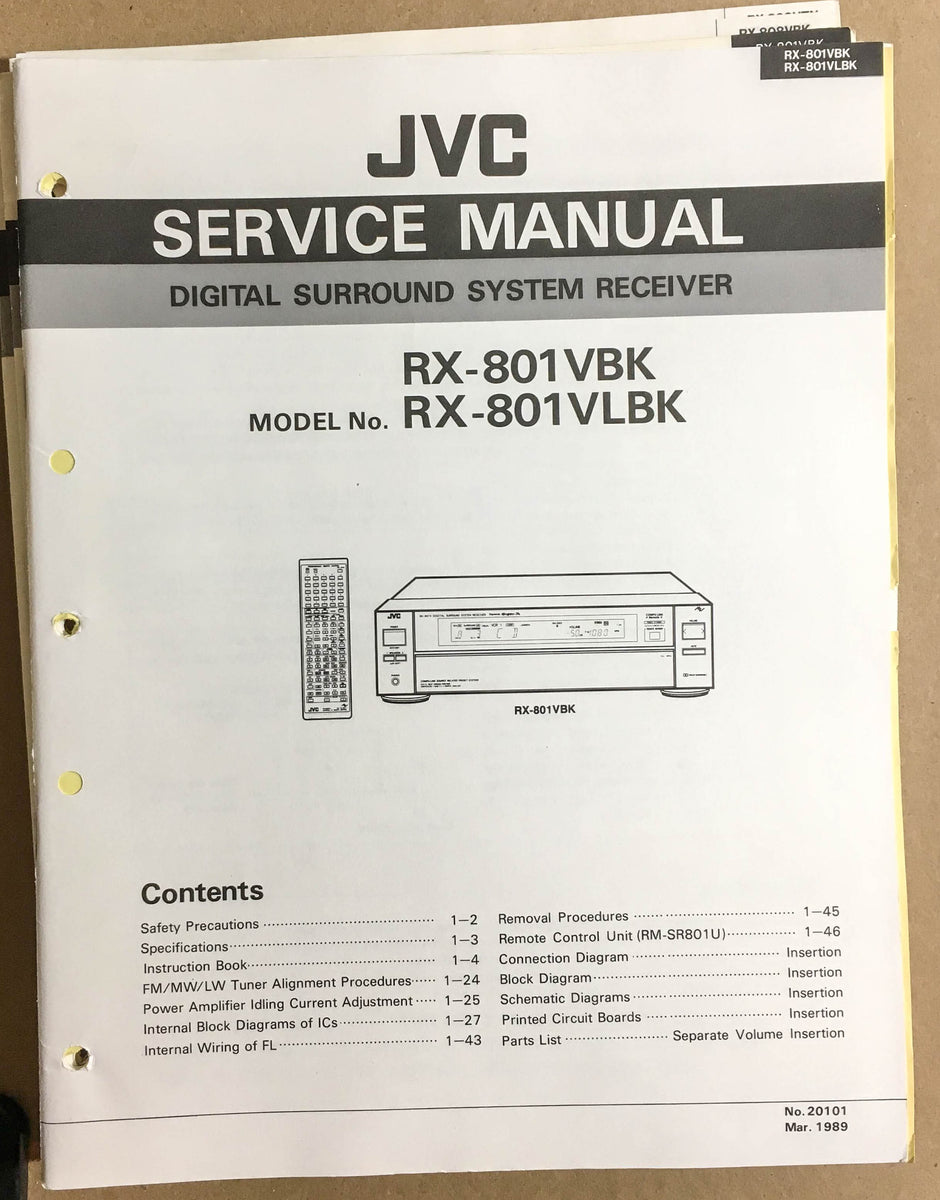 JVC RX-801 VBK Receiver Service Manual *Original* – Vintage Audio Store - Vintage Service ...