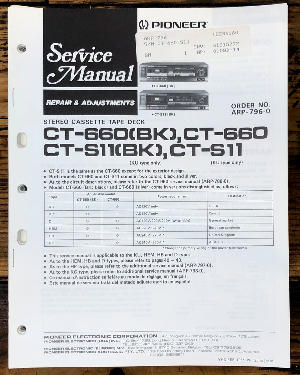 Cassette Service Manual *Original* – Vintage Audio Store - Vintage Service Manuals, Stereo ...
