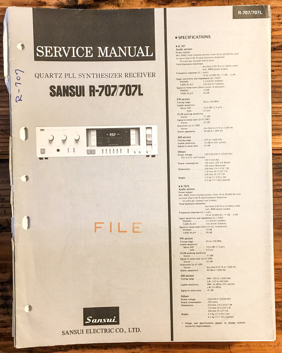 Sansui RX-707 Receiver Service Manual *Original* – Vintage Audio Store - Vintage Service Manuals ...
