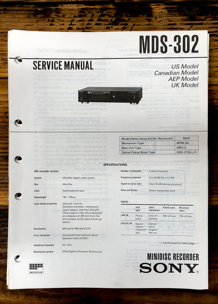 MD MiniDisc Recorder Service Manual *Original* – Vintage Audio Store - Vintage Service Manuals ...
