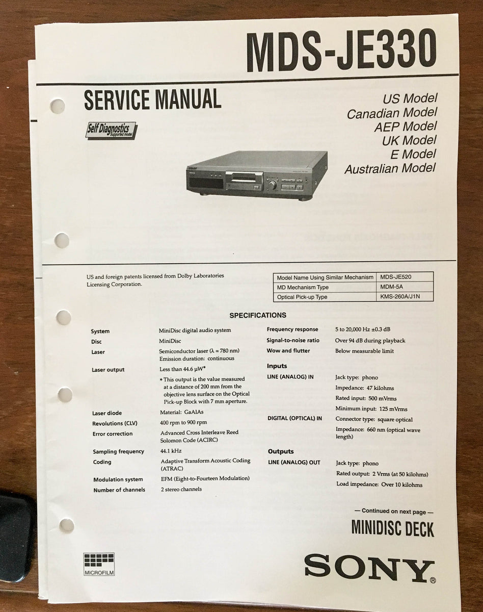 Sony MDS-JE330 MD Mini Disc Service Manual *Original* – Vintage Audio Store - Vintage Service ...