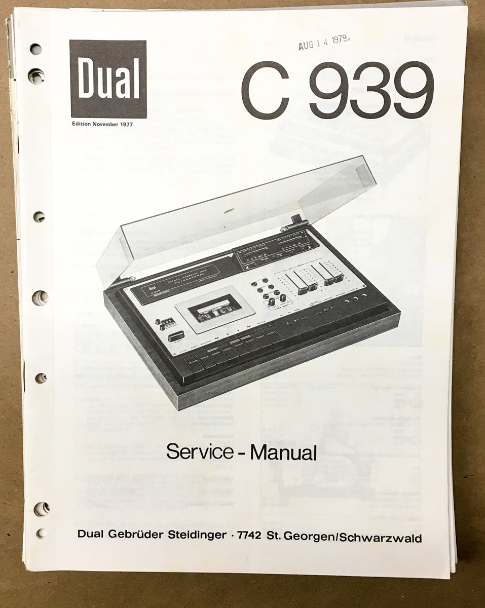 Dual C 939 C939 Cassette Service Manual *Original* #2 – Vintage Audio Store - Vintage Service ...