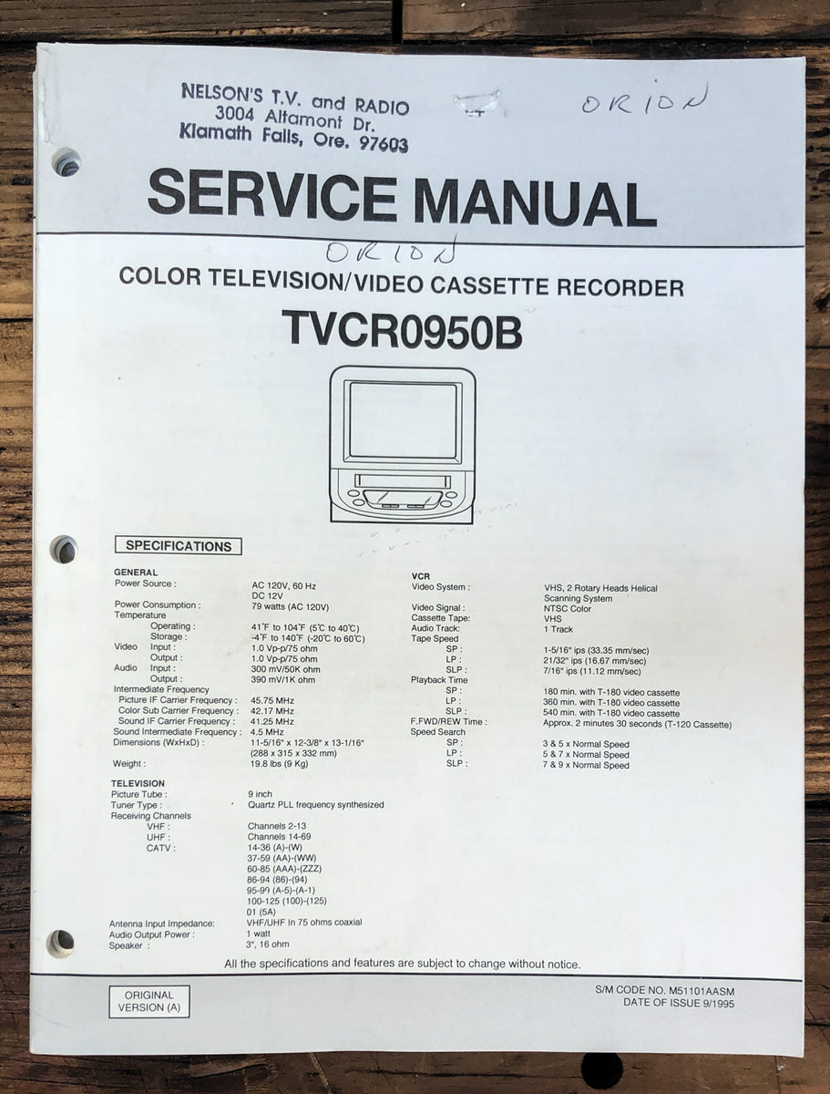 TV VCR Service Manual *Original* – Vintage Audio Store - Vintage Service Manuals, Stereo ...