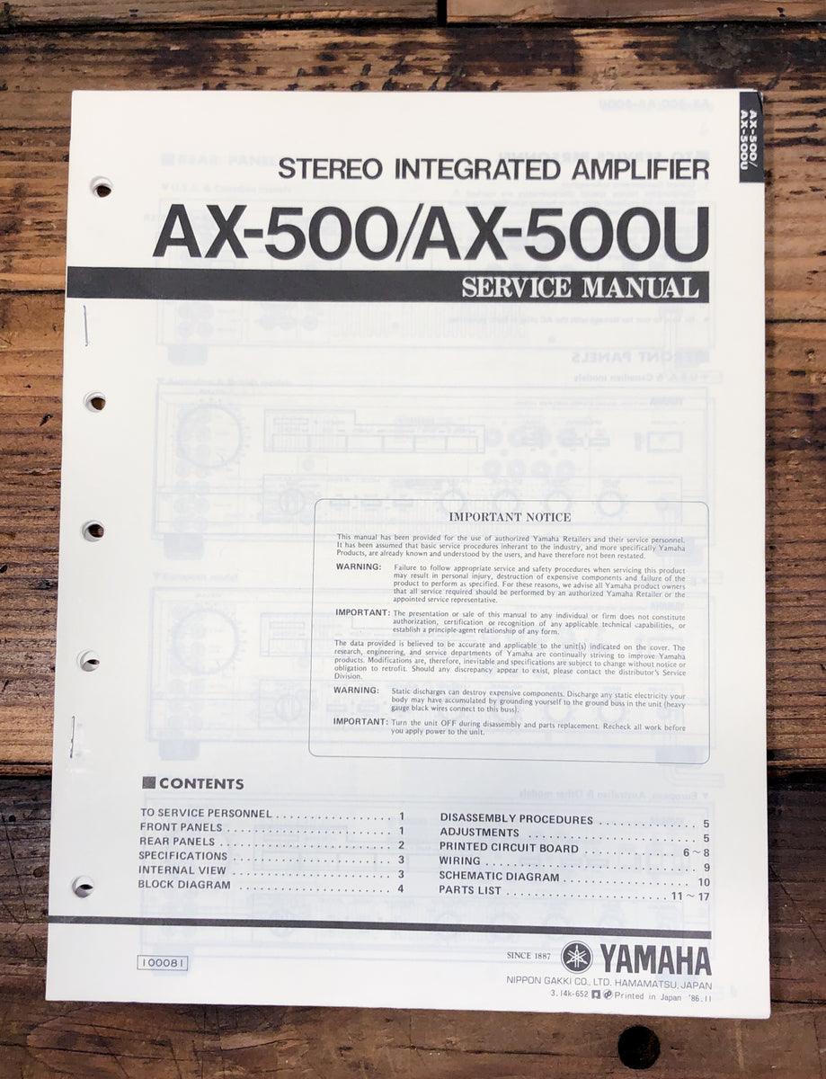 Amplifier Service Manual *Original* – Vintage Audio Store - Vintage ...