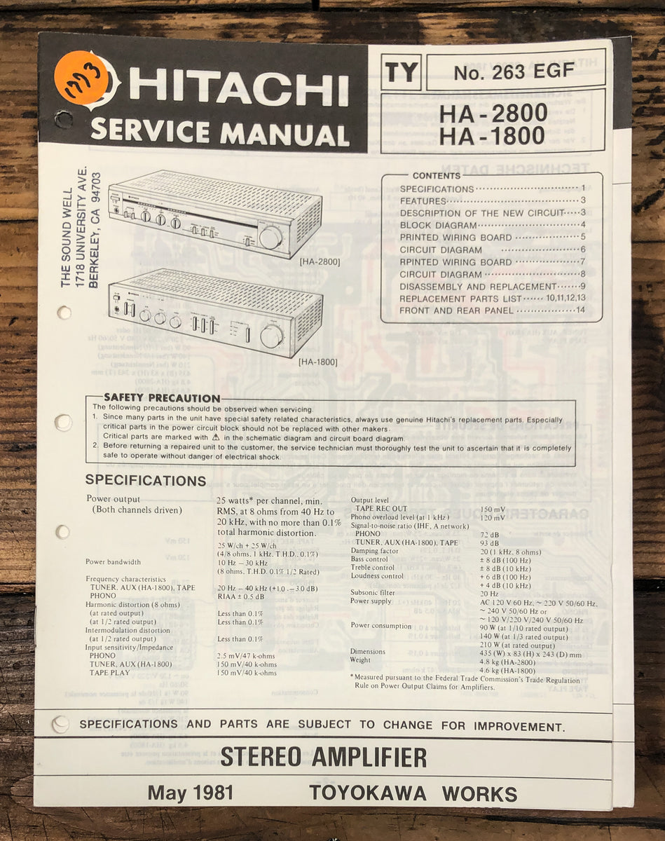 Amplifier Service Manual *Original* – Vintage Audio Store - Vintage ...