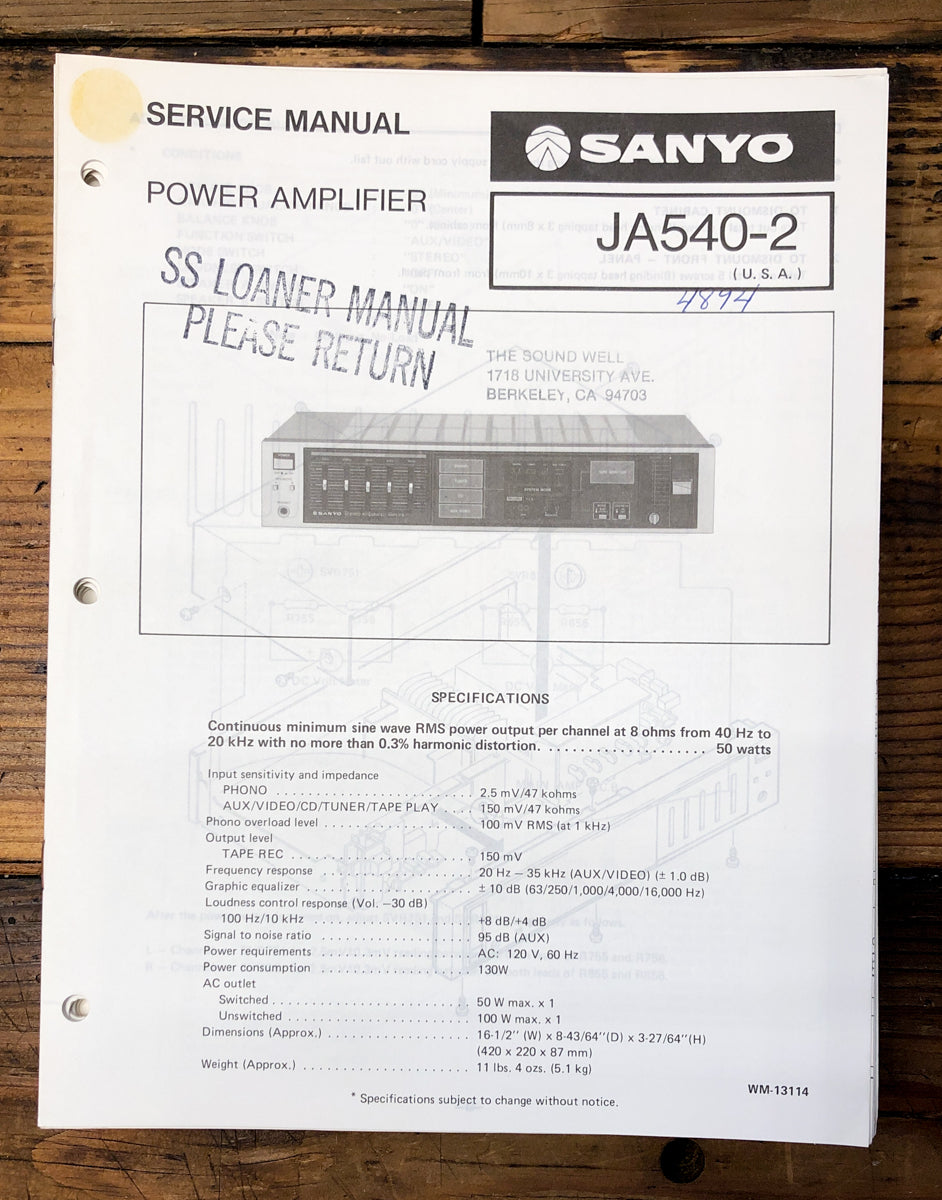 Amplifier Service Manual *Original* – Vintage Audio Store - Vintage ...