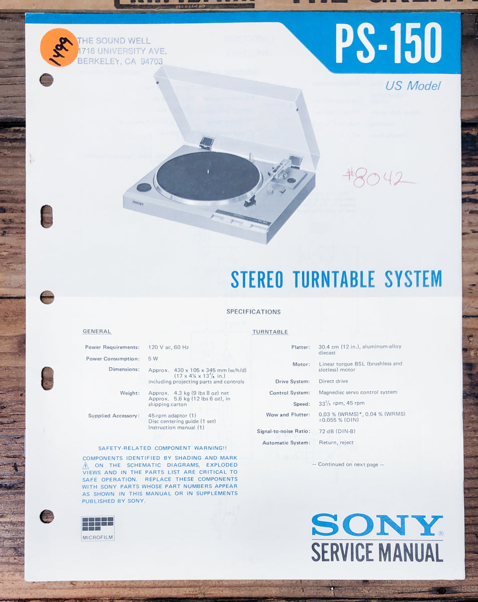 Record Player / Turntable Service Manual *Original* – Vintage Audio ...