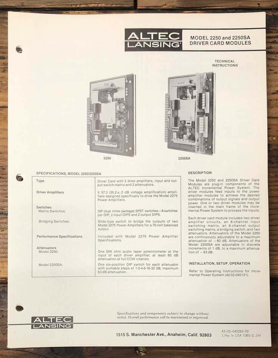 Driver Card Owner / User Manual *Original* – Vintage Audio Store ...