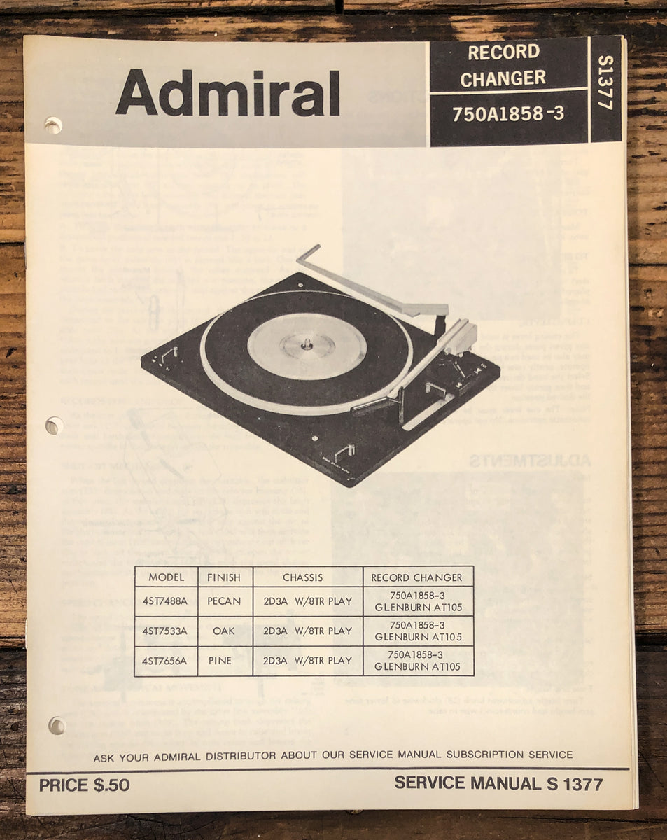 Record Player / Turntable Service Manual *Original* – Vintage Audio ...