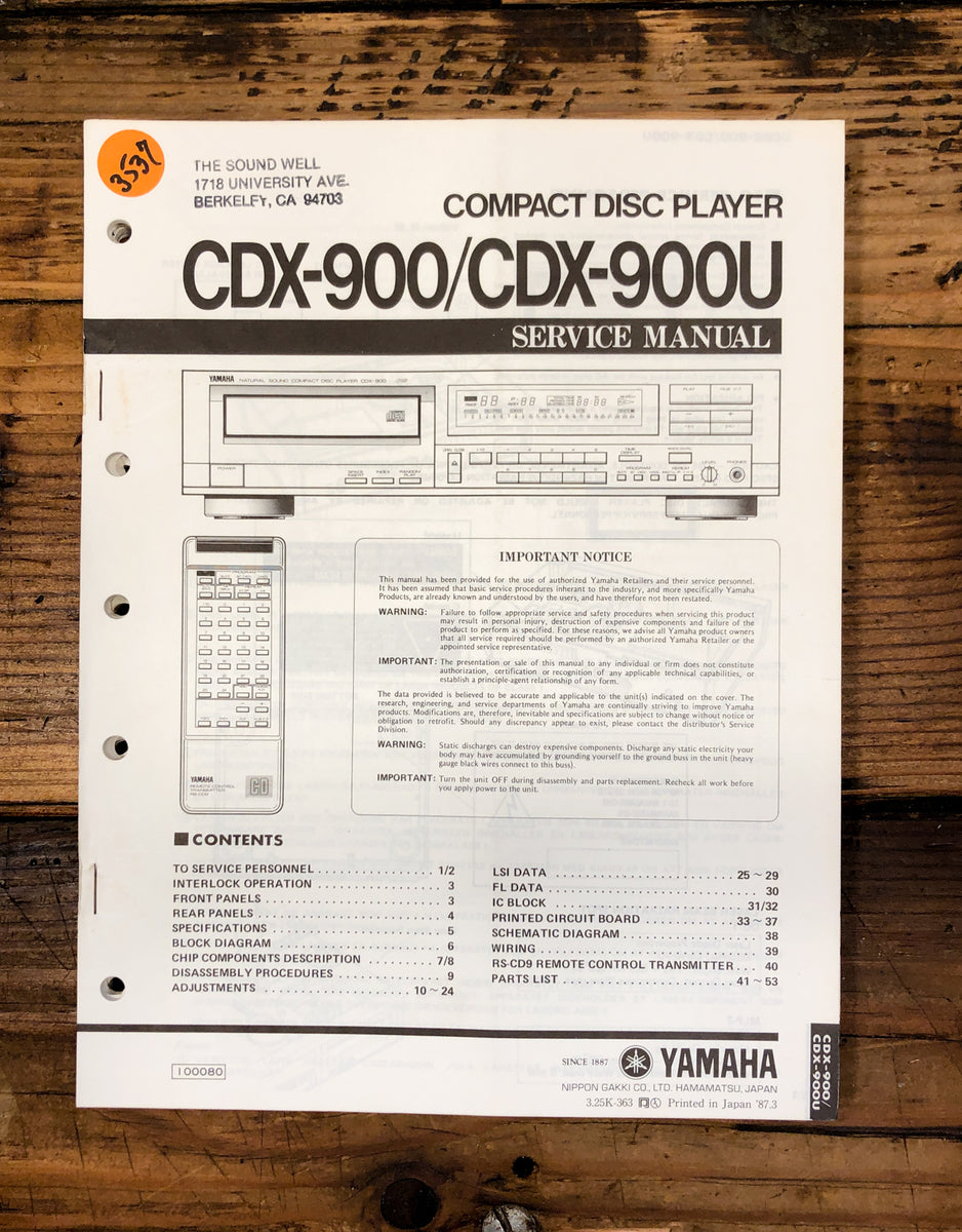 CD Player Service Manual *Original* – Vintage Audio Store - Vintage Service Manuals, Stereo ...