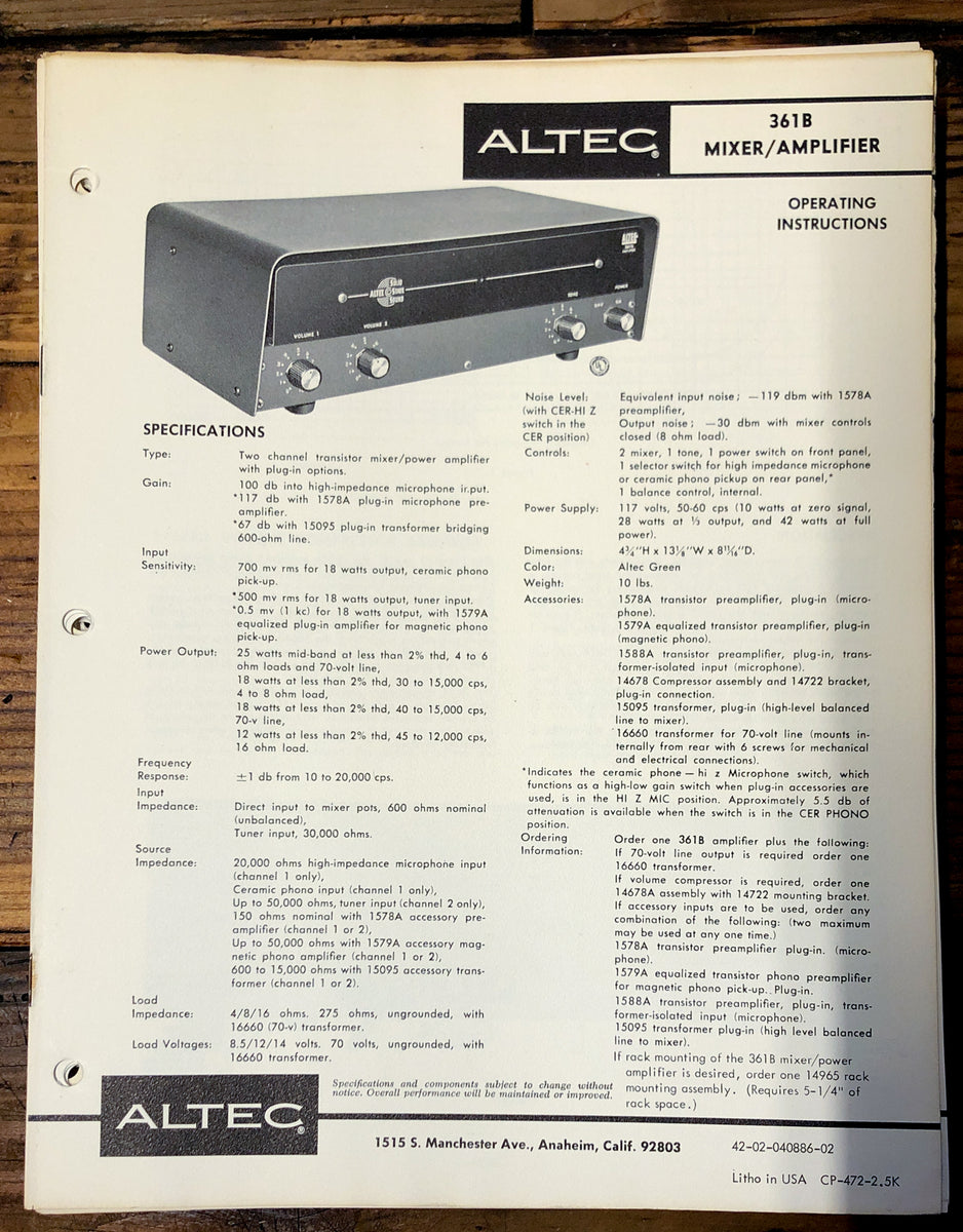 Speaker Owners Manual & Schematic *Orig* – Vintage Audio Store ...
