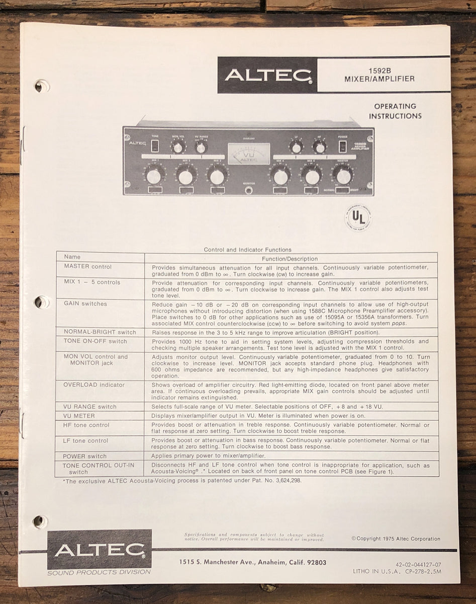 Amplifier Owners & Schematic Manual *ORIGINAL* – Vintage Audio Store ...