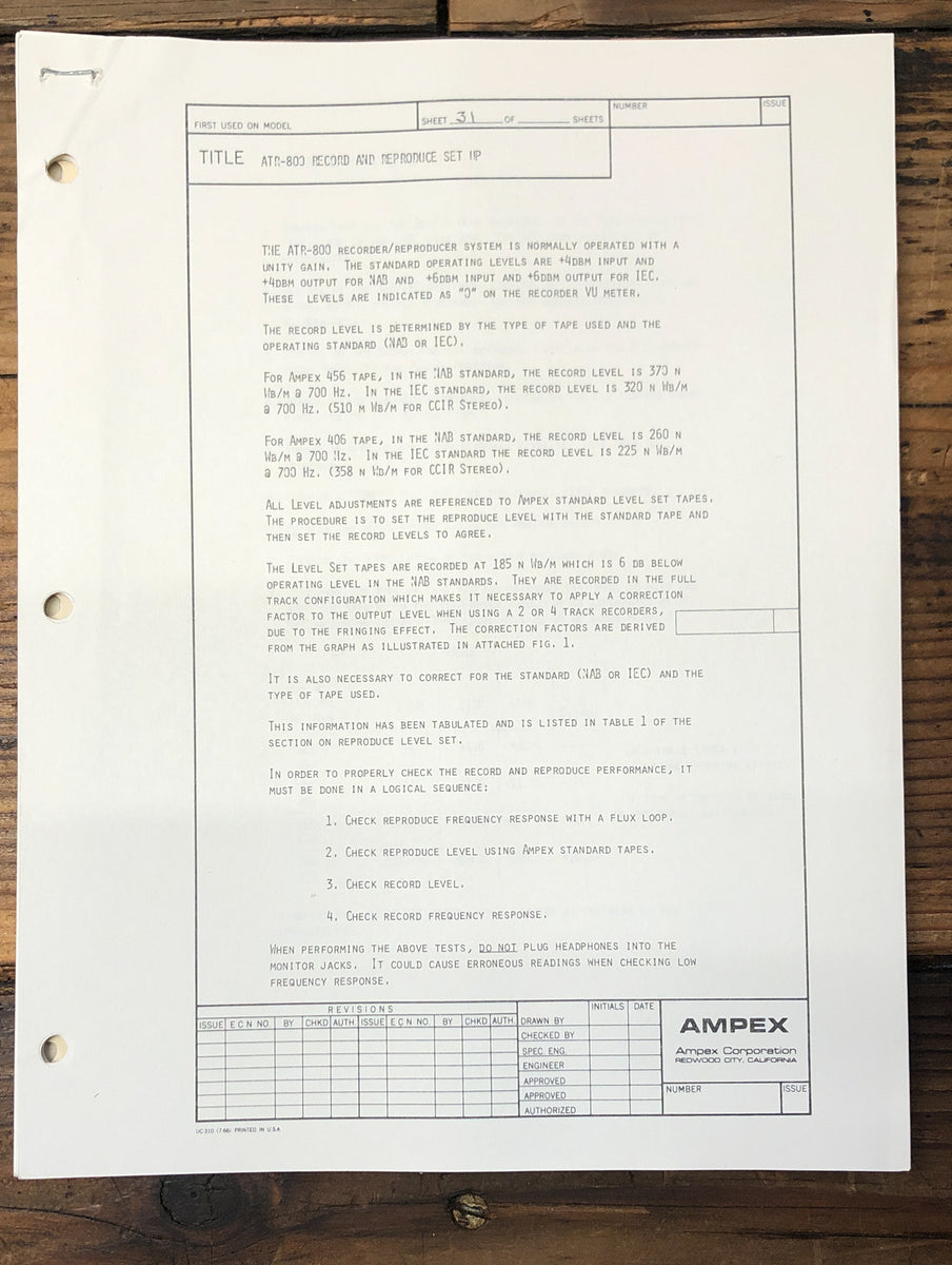 Reel to Reel Service Manual *Original* – Vintage Audio Store - Vintage ...