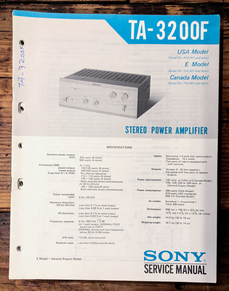 Amplifier Service Manual *Original* – Vintage Audio Store - Vintage ...