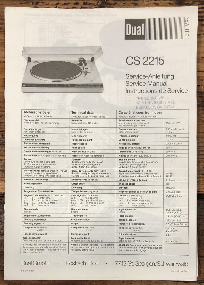 Record Player / Turntable Service Manual *Original* – Vintage Audio ...