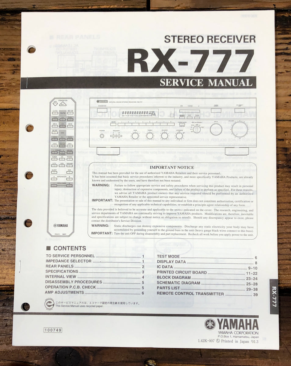 Receiver Service Manual *Original* – Vintage Audio Store - Vintage ...