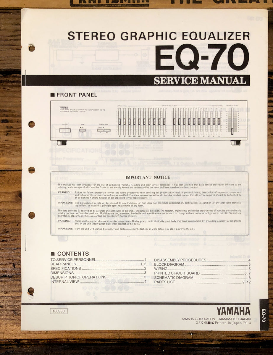 Equalizer Service Manual *Original* – Vintage Audio Store - Vintage ...