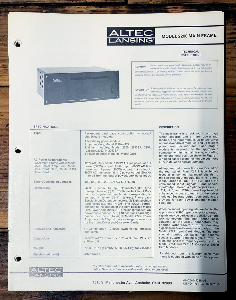 Driver Card Owners Manual & Schematic *Orig* – Vintage Audio Store ...
