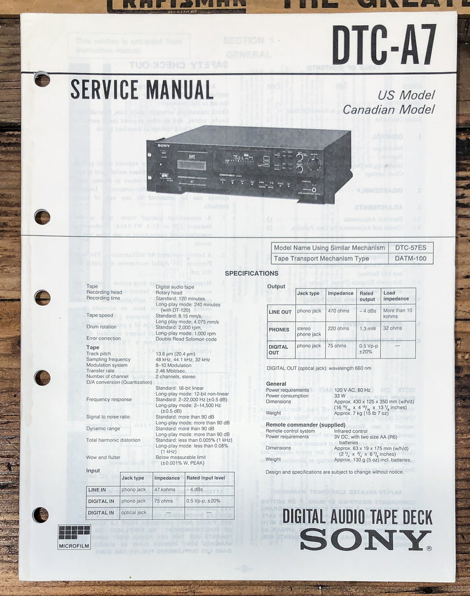 DAT Deck Service Manual *Original* – Vintage Audio Store - Vintage ...