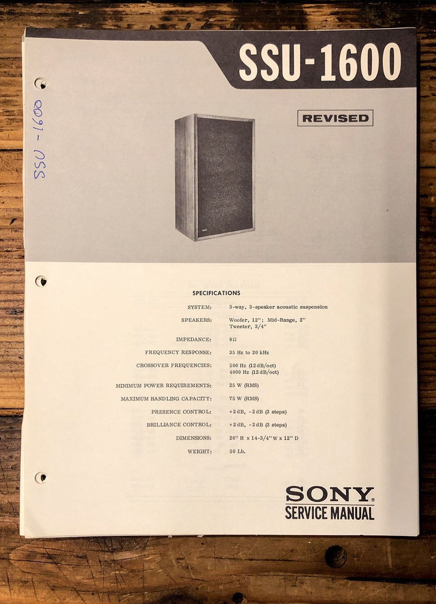 Speaker Service Manual *Original* – Vintage Audio Store - Vintage ...