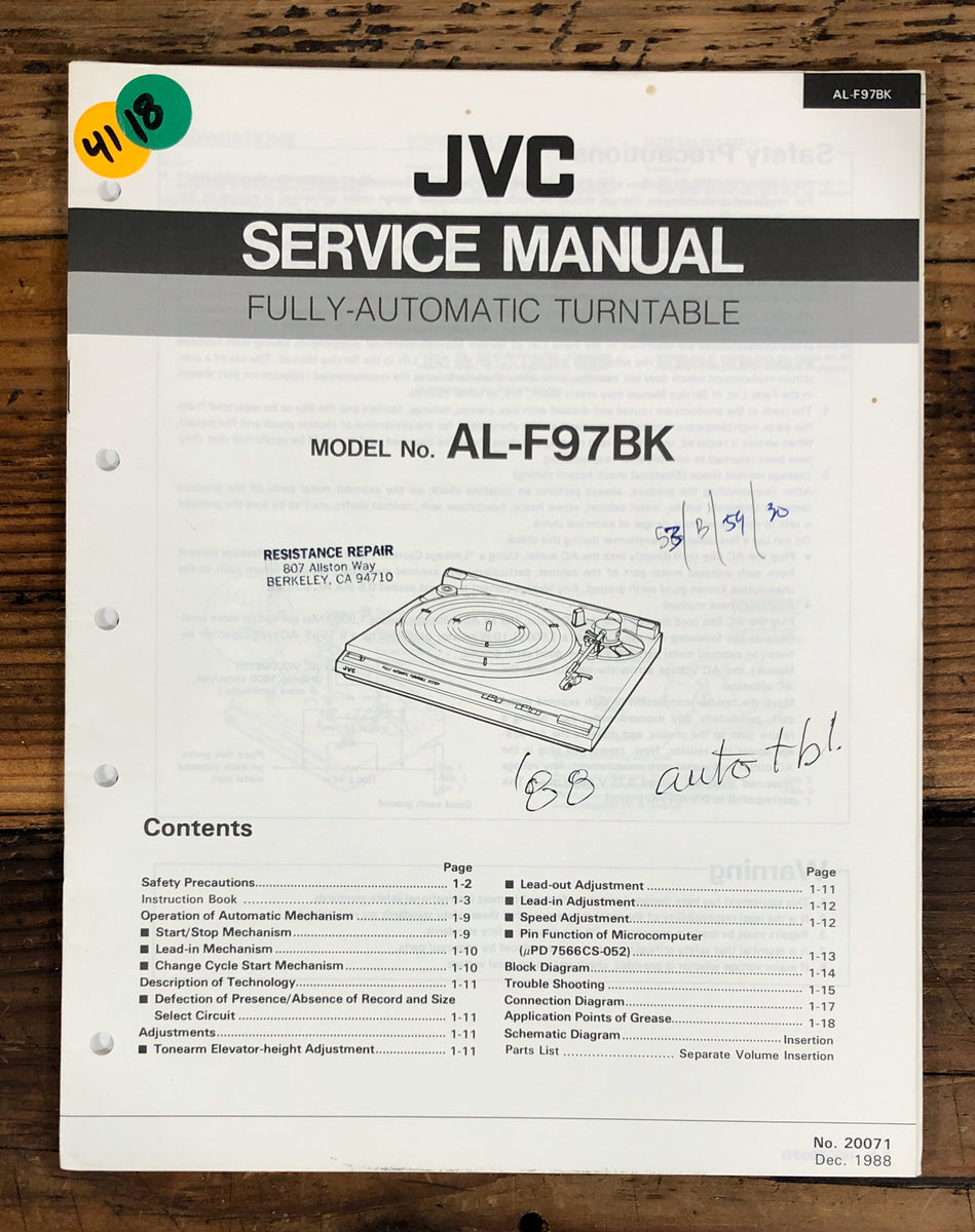 Service Manual *Original* – Vintage Audio Store - Vintage Service ...