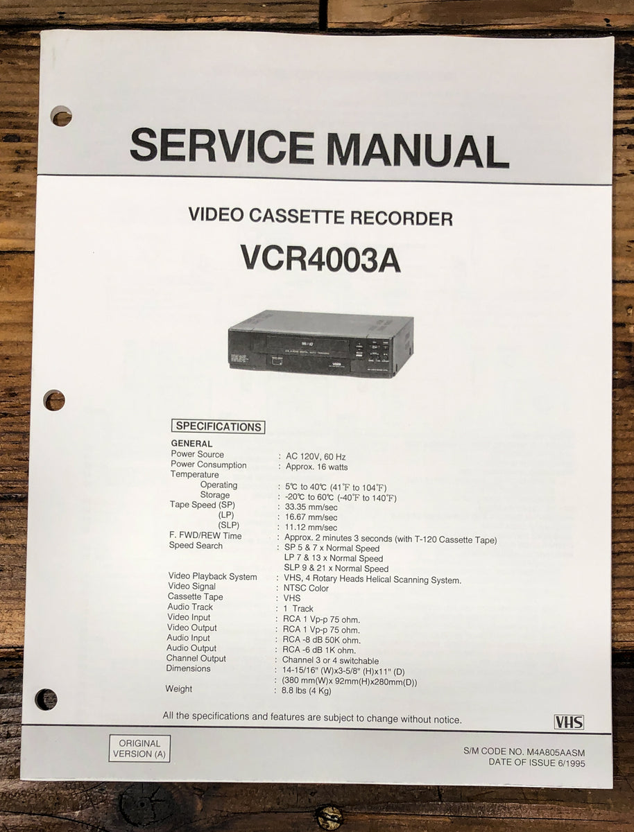 VCR Service Manual – Vintage Audio Store - Vintage Service Manuals ...