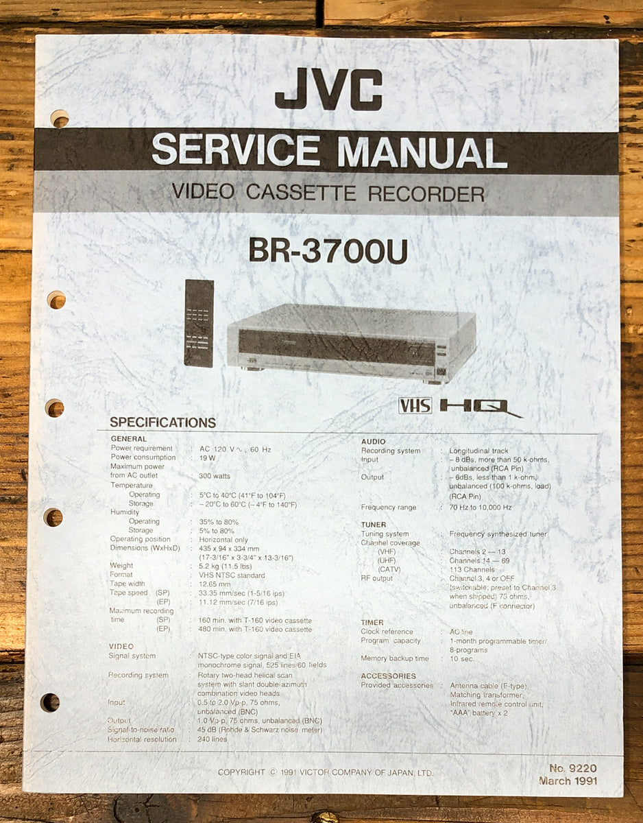 VCR Service Manual – Vintage Audio Store - Vintage Service Manuals ...