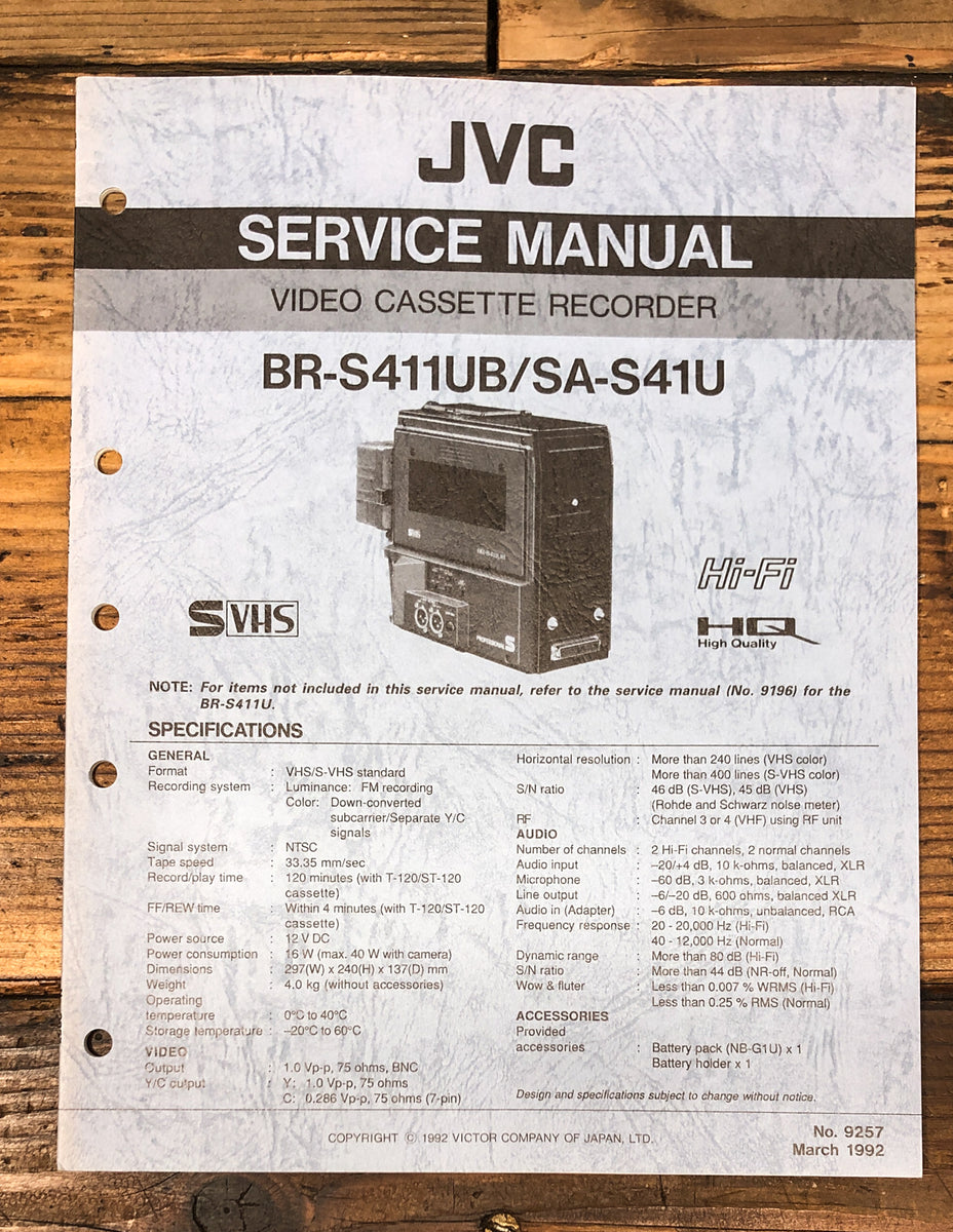 VCR Service Manual – Vintage Audio Store - Vintage Service Manuals ...